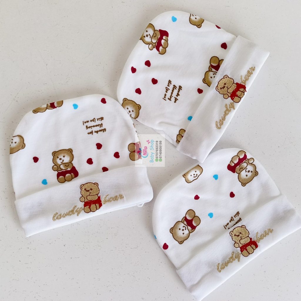 Bear Printed Newborn Baby Caps - Nila Baby Shop