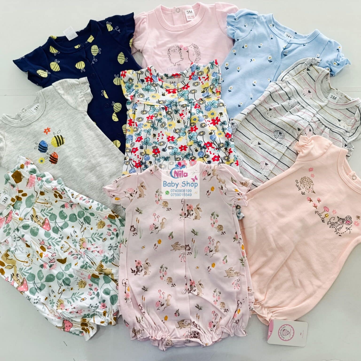 Baby Girl 3-Piece Short Sleeve Romper Set – Soft Cotton Printed Onesies ...